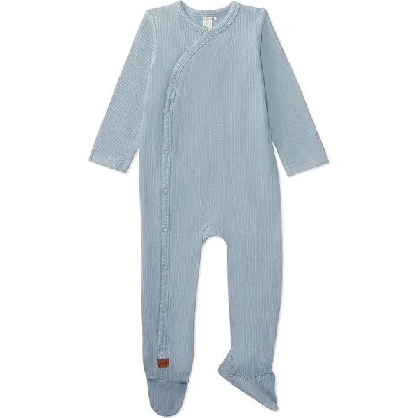 MINIMOI Ribbed Cotton Side Snap Footie - Blue Frost