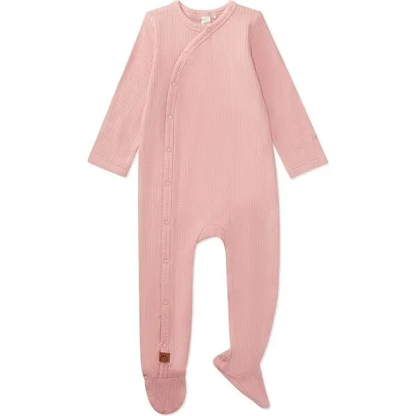 MINIMOI Ribbed Cotton Side Snap Footie - Rose