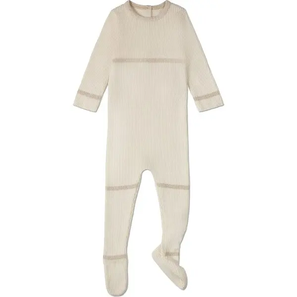 MINIMOI Baby Gold Lurex Trimmed Ribbed Cotton Footie - Winter White