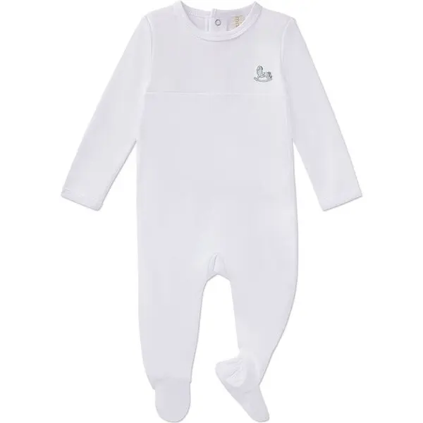MINIMOI Baby Embroidered Pima Cotton Footie - Pearl Blue