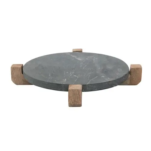STORIED HOME Marble Serving Board With Mango Wood Stand