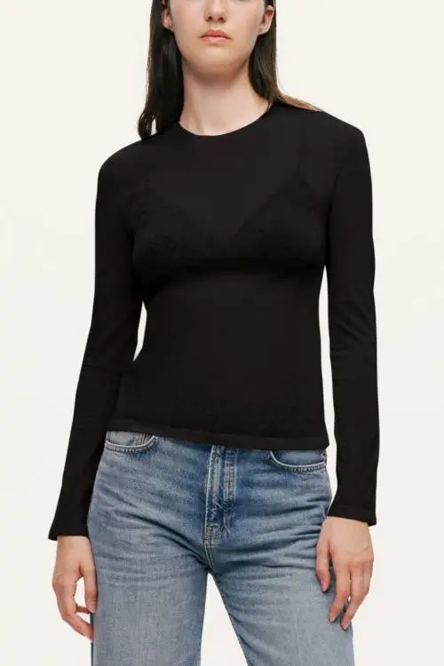 NOCTURNE Sheer Crew-neck Mesh Top