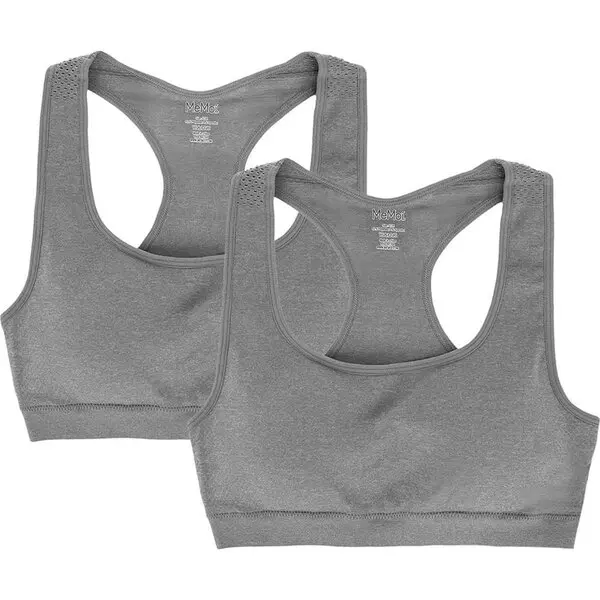 MEMOI 2 Pair Pack Racerback Sports Training Bra - Light Gray Heather