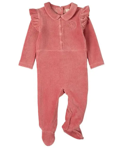 MINIMOI Baby Cotton Rich Corduroy Ruffled Footie - Old Rose