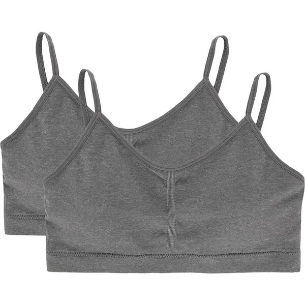 MEMOI 2 Pair Pack Gathered Front Cup Training Bra - Light Gray Heather