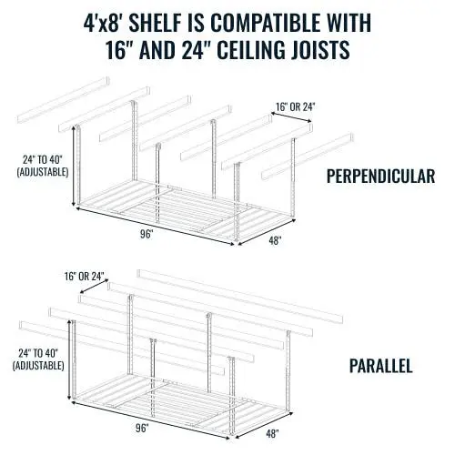 STOREYOUR 4' X 8' Faber Overhead Garage Shelving -holds 700 Lbs