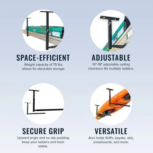 STOREYOUR Hi-port 2 -ladder Adjustable Ceiling Storage Rack -single -holds 75 Lbs