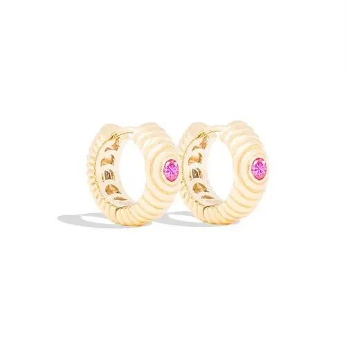 CAMPBELL + CHARLOTTE Revel Ribbed Huggie Earrings - Pink Sapphire- Gold