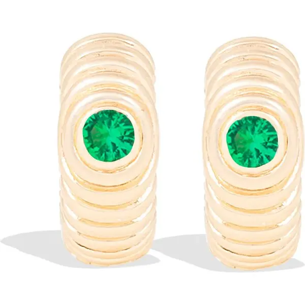 CAMPBELL + CHARLOTTE Revel Ribbed Huggie Earrings - Tsavorite- Gold