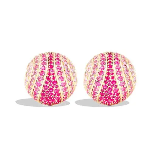 CAMPBELL + CHARLOTTE Revel Large Bead Huggie Earrings - Ruby/ Pink Sapphire- Gold