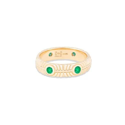 CAMPBELL + CHARLOTTE Revel Ribbed Stacking Band Ring - Tsavorite- Gold