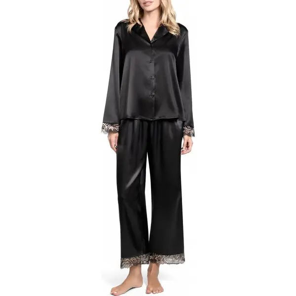 IN BLOOM BY JONQUIL Aviva Lace Trim Satin Cropped Pajamas - Black
