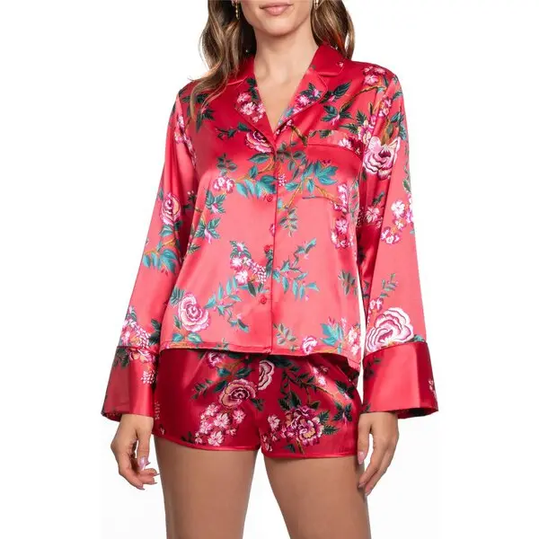 IN BLOOM BY JONQUIL Phoenix Long Sleeve Satin Short Pajamas - Red