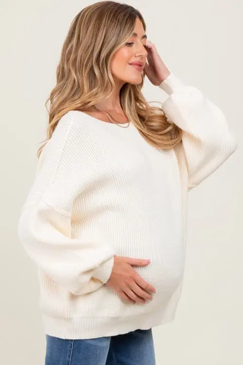 PINKBLUSH Balloon Sleeve Boat Neck Knit Sweater