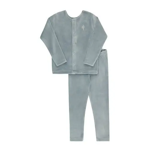 ELY'S & CO. Velour Lounge Set With Floral Detail - Blue