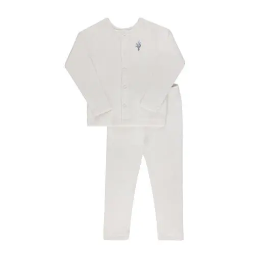 ELY'S & CO. Velour Lounge Set With Floral Detail - Ivory/blue