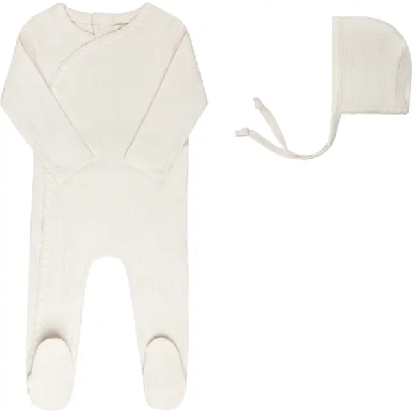 ELY'S & CO. Footie And Bonnet Set - Ivory
