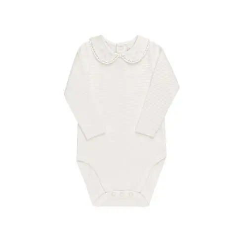 ELY'S & CO. Embroidered Collar Bodysuit, Overalls And Bonnet Set - Ivory Boy