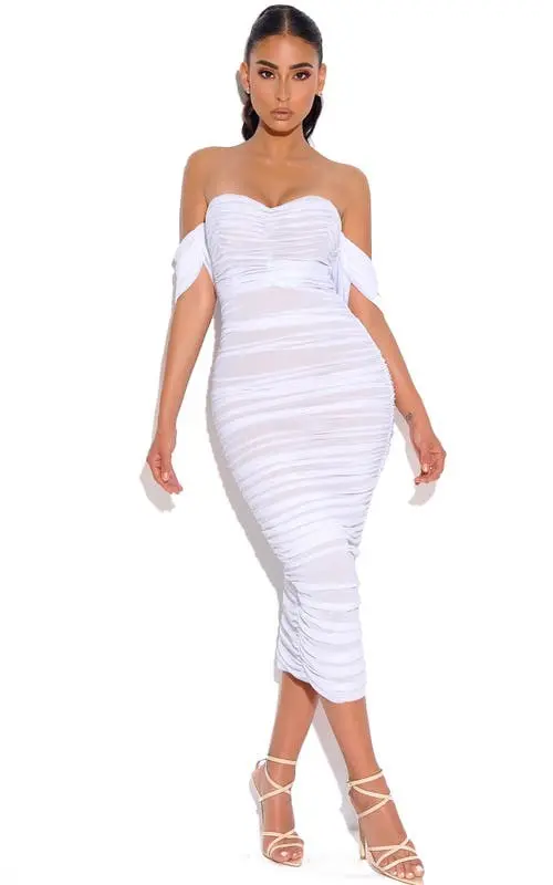 MISS CIRCLE NEW YORK Off Shoulder Maxi Dress - White
