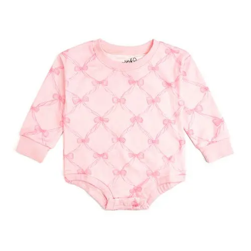 SWEET WINK Bow Trellis Long Sleeve Romper - Ballet Pink