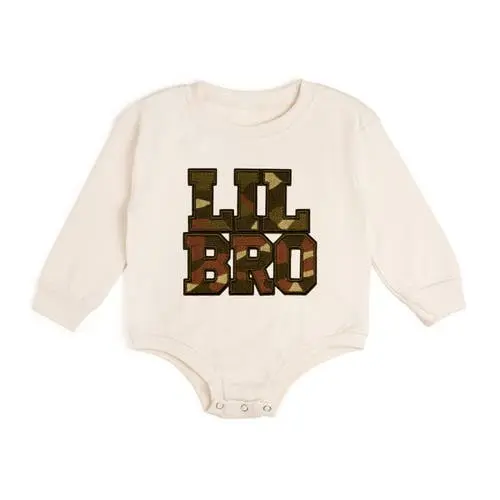SWEET WINK Lil Bro Camo Patch Long Sleeve Romper - Natural