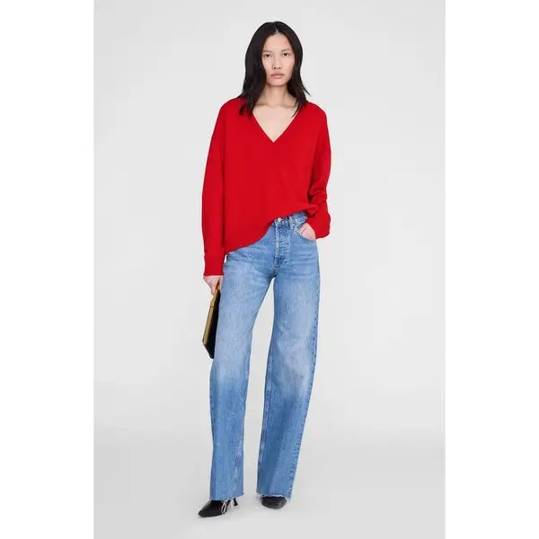 ANINE BING Lee Crewneck Cashmere Sweater - Tango Red