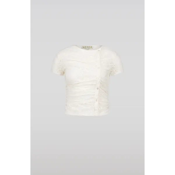 SAEMDI Lace Short Sleeve Top - Off-white