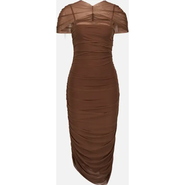 SAEMDI Draped Cape Midi Dress - Brown