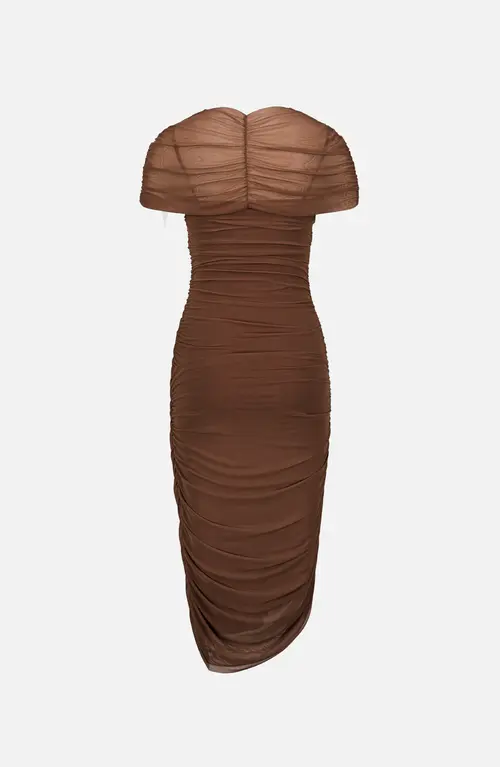 SAEMDI Draped Cape Midi Dress - Brown