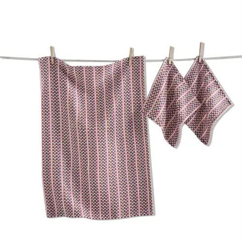 TAG Variegated Harvest Cotton Dishtowel And Cloth Set Multi-color - Purple