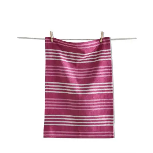 TAG Basket Weave Stripe Dishtowel Raspberry Cotton Kitchen Towel - Purple