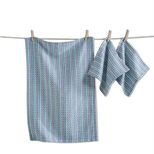 TAG Variegated Cotton Dishtowel And Cloth Set For Kitchen - Blue