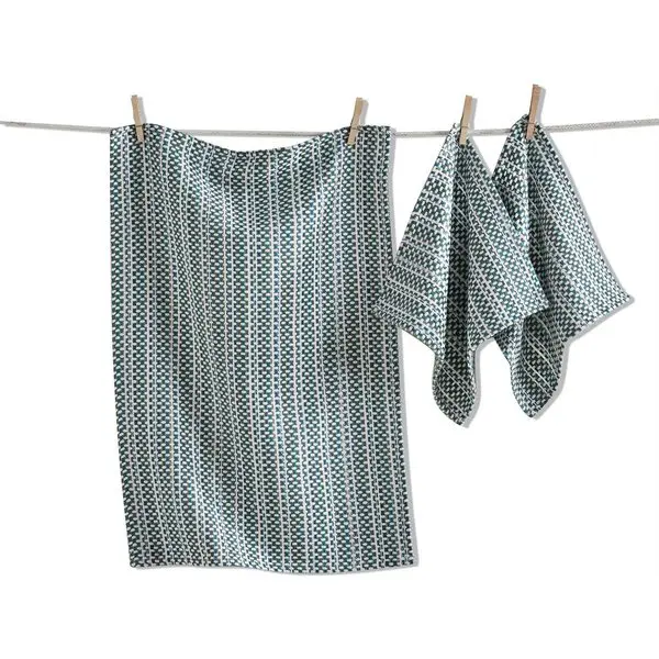 TAG Variegated Cotton Dishtowel And Cloth Set For Kitchen - Green