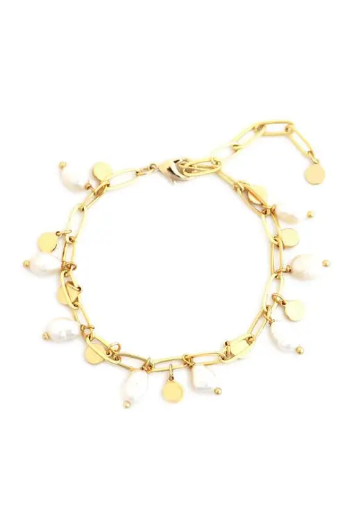 PANACEA Freshwater Pearl Charm Bracelet - Gold