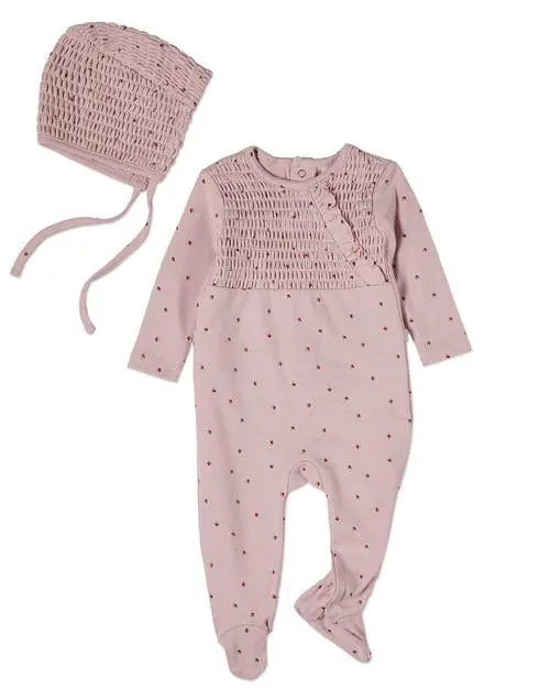 MINIMOI Baby Cotton Smocked Footie Set - Blush Pink
