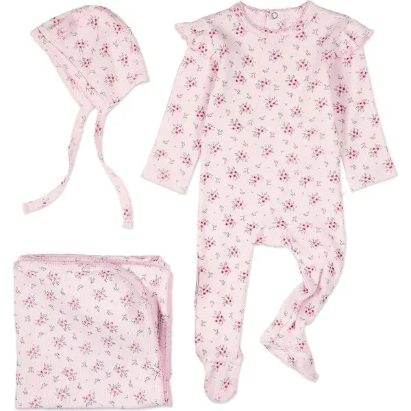 MINIMOI 3-piece Mini-ribbed Cotton-rich Footie Set - Pink