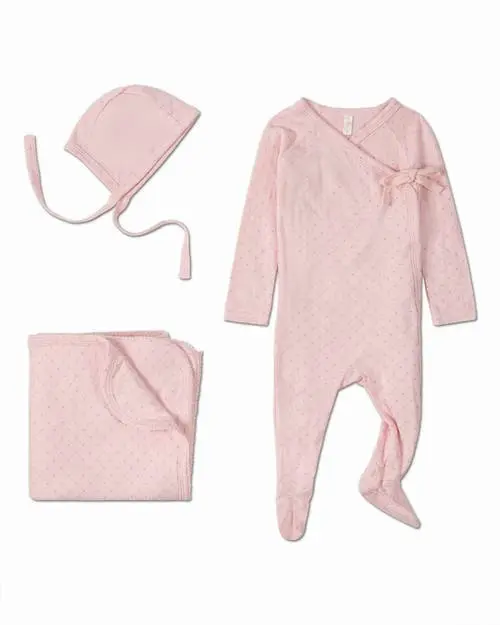 MINIMOI Baby 3-piece Pointelle Footie Set - Pink