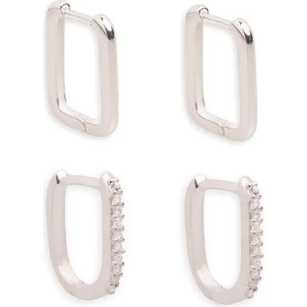 Argento Vivo Oblong Hoop Earrings Set - Silver