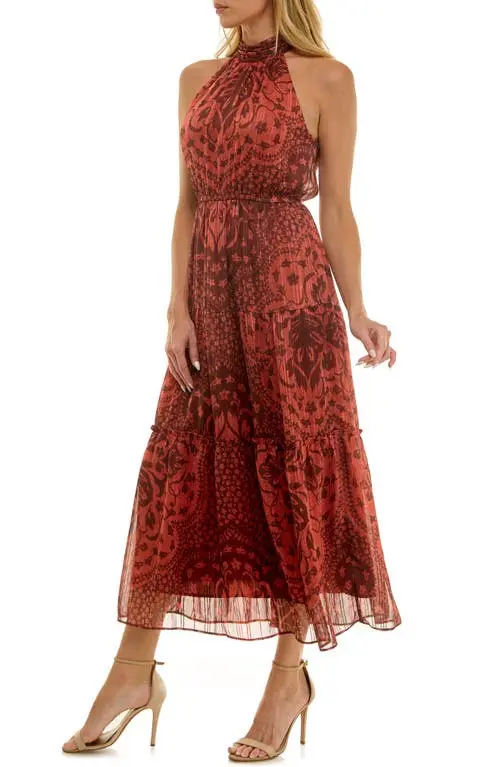 SOCIALITE Printed Mock Neck Chiffon Maxi Dress