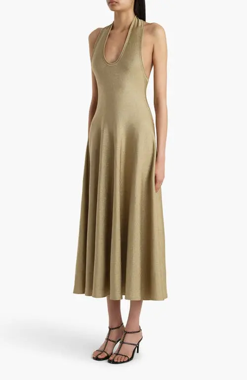 Khaite Melina Metallic Knit Halter Dress - Gold