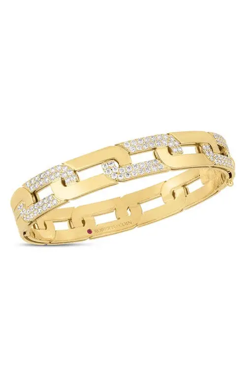 Roberto Coin Navarra Alternating Link Diamond Pavé Wide Bangle Bracelet - Yellow
