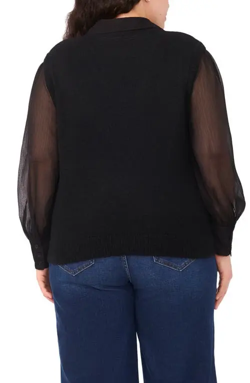 Halogen Mixed Media Long Sleeve Sweater - Rich Black