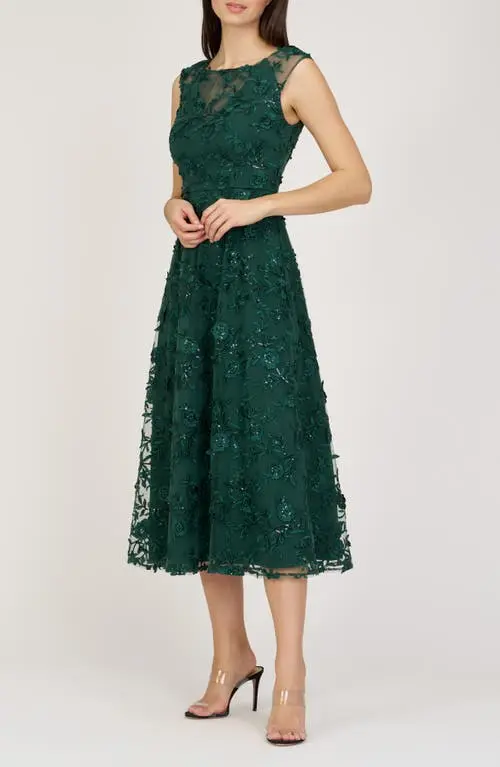 Js Collections Viviana Embroidered Sequin Floral Cocktail Midi Dress