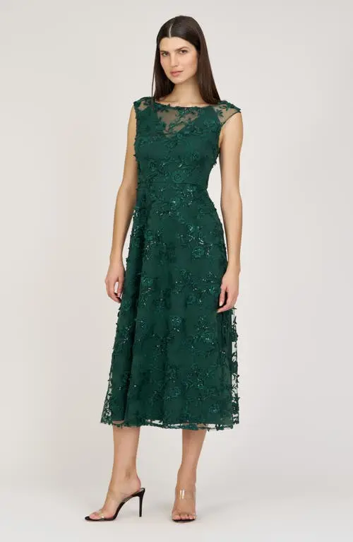 Js Collections Viviana Embroidered Sequin Floral Cocktail Midi Dress