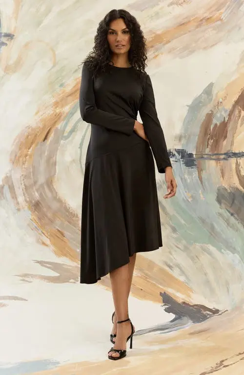 Buy Maggy London Long Sleeve Asymmetric Hem Midi Dress - Black At 60% Off |  Editorialist