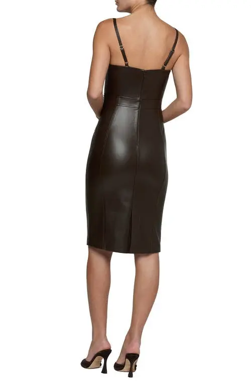 L'Agence Halia Belted Faux Leather Midi Dress - Coffee Bean