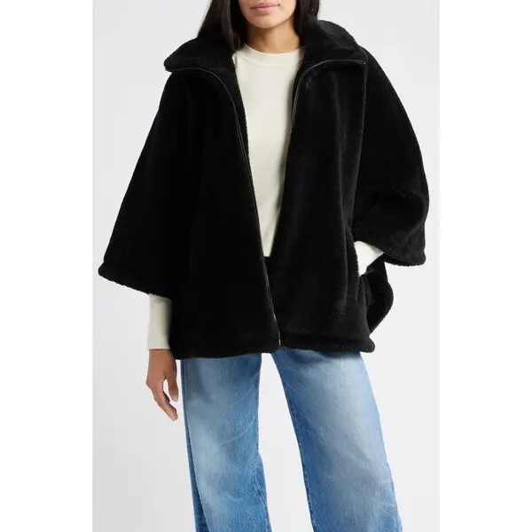 Bernardo Calder Faux Fur Poncho Jacket - Black