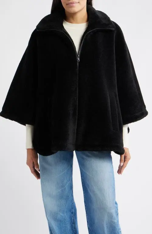 Bernardo Calder Faux Fur Poncho Jacket - Black