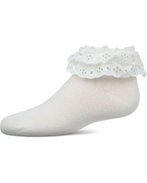 MEMOI Eyelet Lace Anklet Socks - Winter White