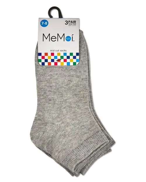 MEMOI Cotton Blend Mid-cut Socks 3-pack - Light Gray